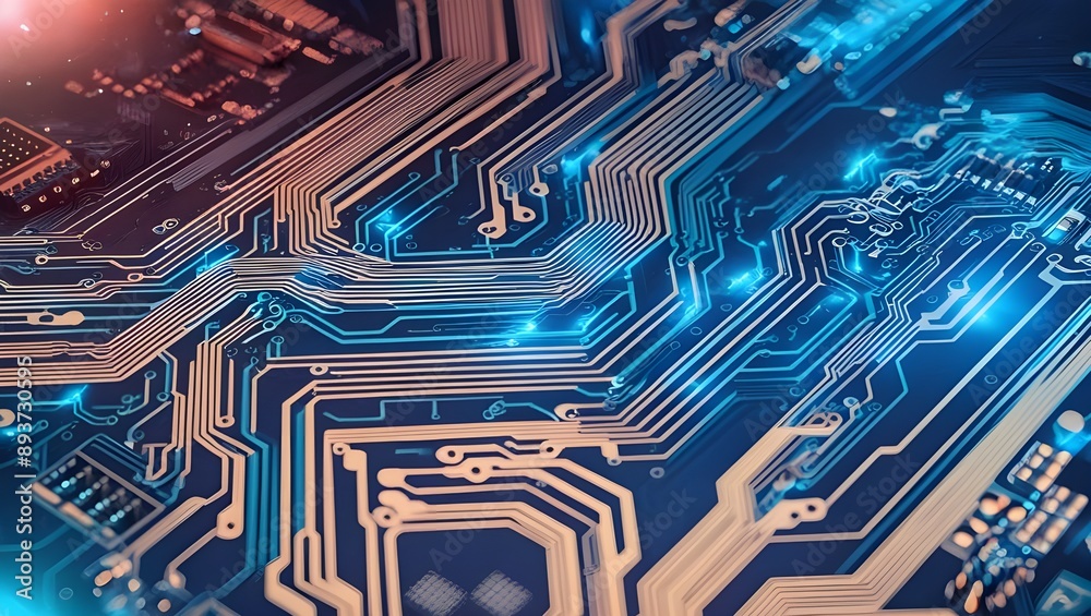 Beautiful abstract wave technology background with blue light digital ...