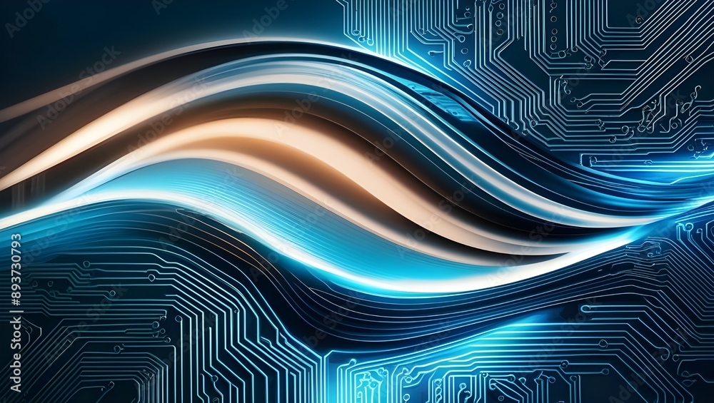 Beautiful abstract wave technology background with blue light digital ...