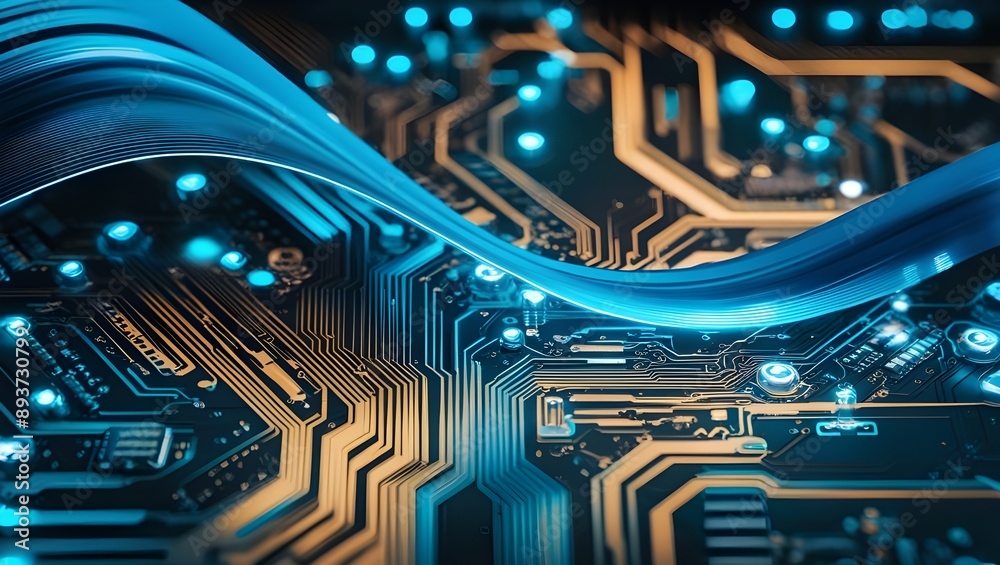 Beautiful abstract wave technology background with blue light digital ...