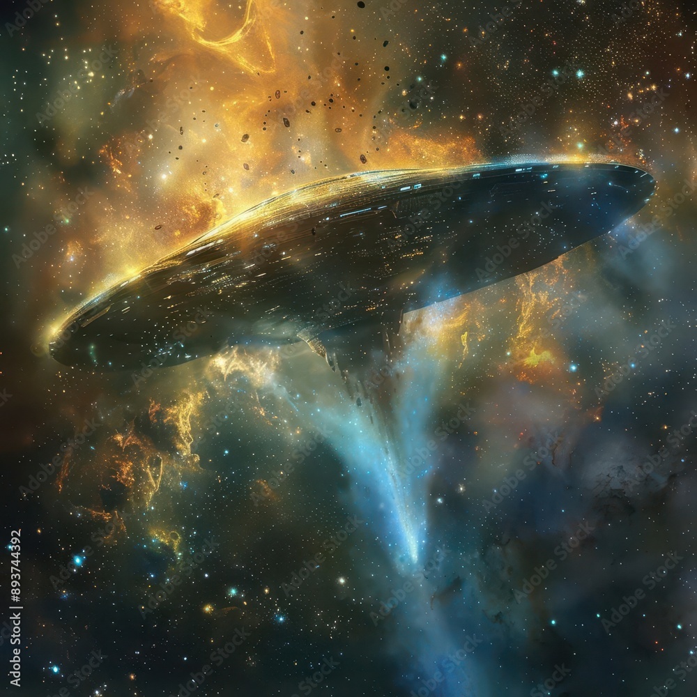 ethereal alien mothership emerging from swirling nebula bioluminescent ...