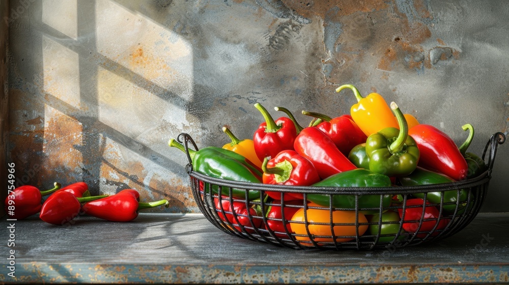 Beautiful chili pepper kitchen counter scene in rich vibrant ...