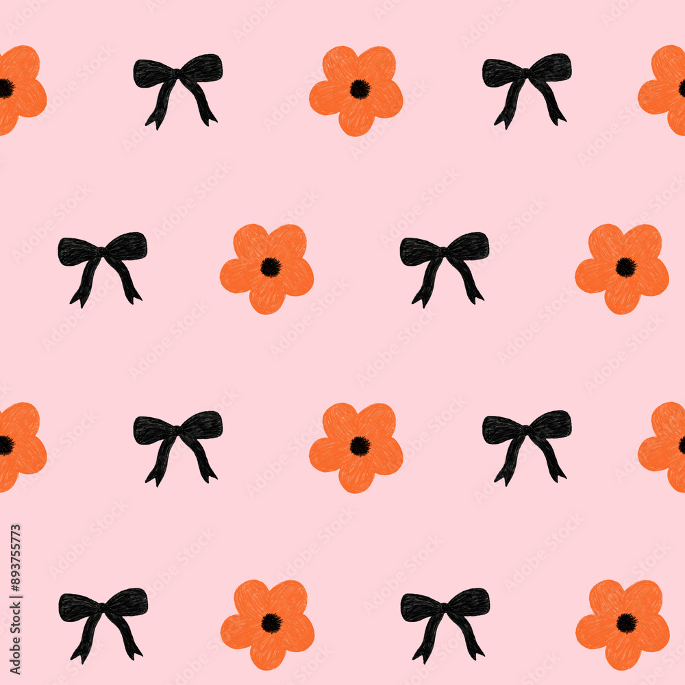 Patrón de Halloween. Patrón sin costuras de moños negros y flores ...