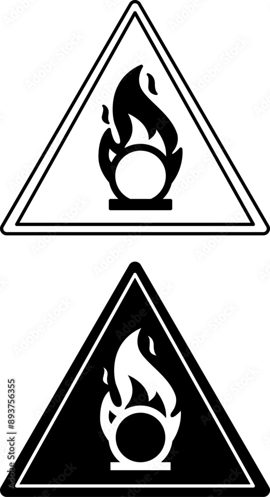 Oxidizer signs. Black and White Vector Icons. Combustible Substances ...