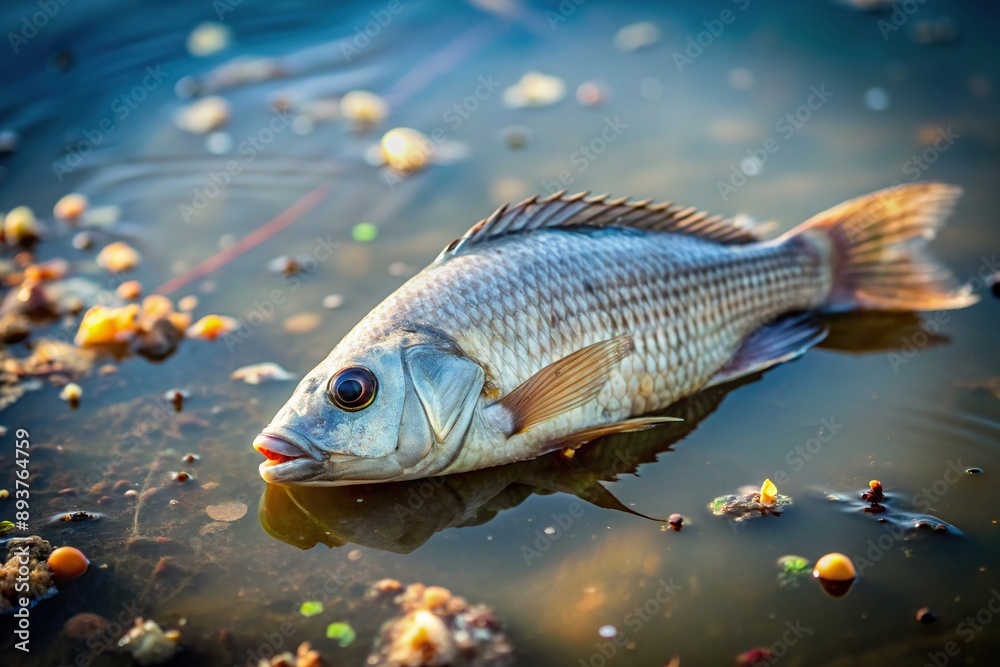 Dead tilapia fish floating belly up in polluted water, fish, pollution ...
