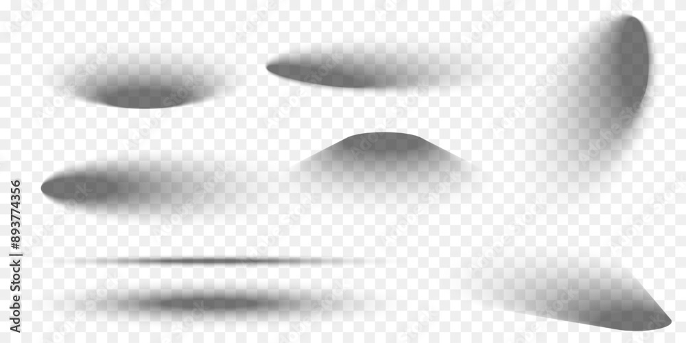 Set of oval packing box shadow effects. Different realistic soft grey ...