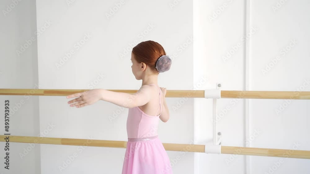 Young ballet girl at studio lesson. Training performance. Stretching ...