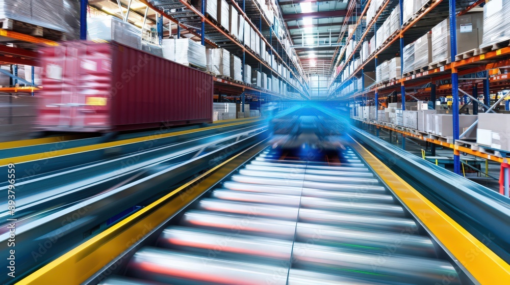 factory environment with automated material handling systems, reducing ...