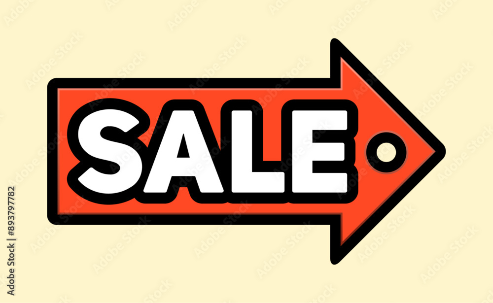The image shows a red arrow-shaped sign with "SALE" in bold, white ...