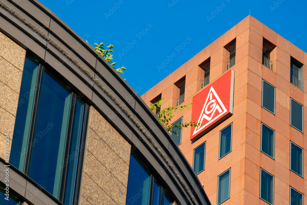Red IGM sign IG Metall logo, German dominant metalworkers union on ...