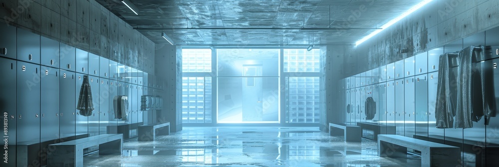 Modern Minimalist Locker Room with Ambient Lighting - A sleek locker ...