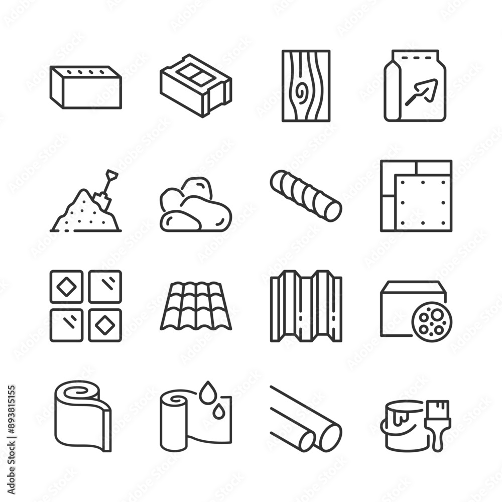 Building Materials, Icon Set. Materials for Construction and Cladding ...