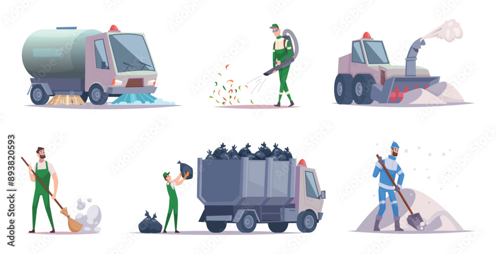 Cleaning transport. Urban vehicles for cleaning service cars for ...