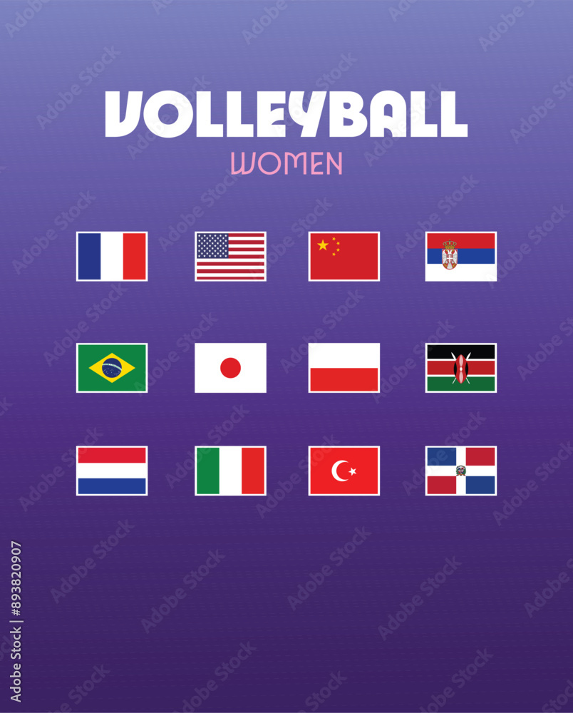 Volleyball Women Flags Emblem Games Sport 2024 Abstract Design Teams ...