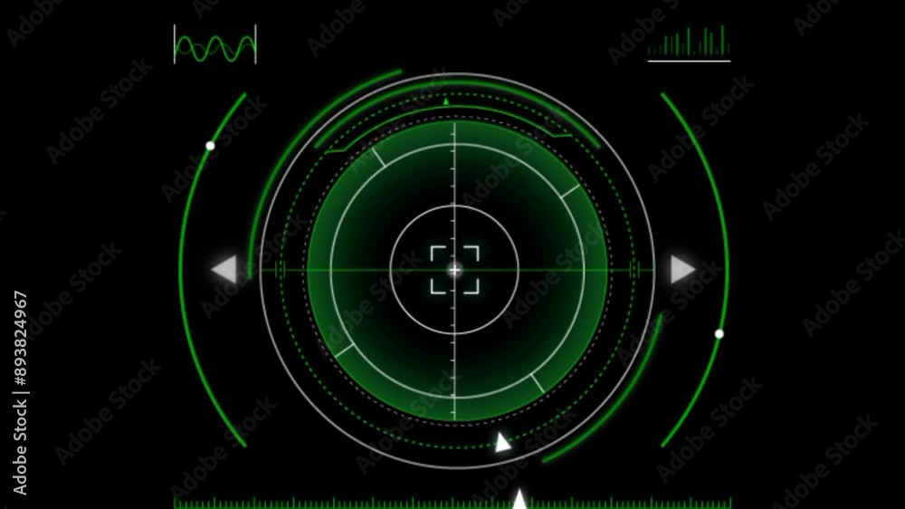 HUD Sonar radar. Glow green background with navigation radar. Animation ...