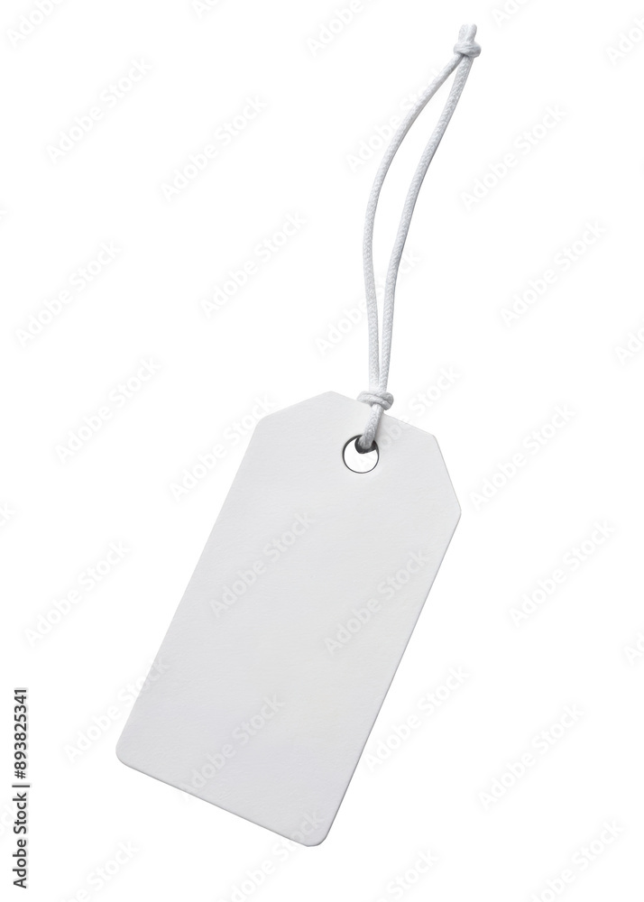 A blank white tag with a string, perfect for labeling items or gifts in ...