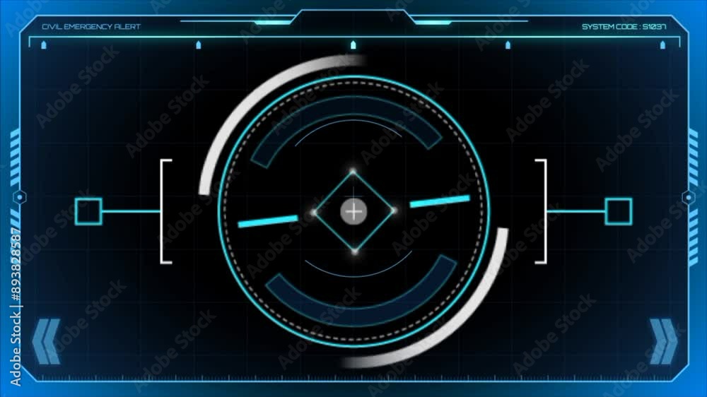 HUDSignal transmitted Sonar radar. Glow blue background with navigation ...