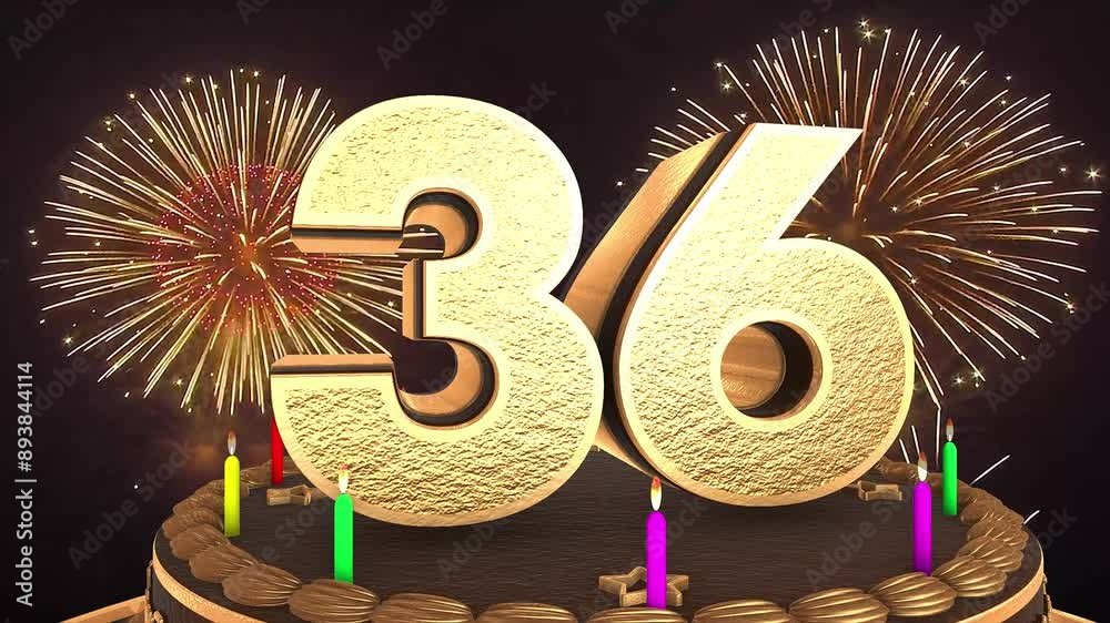 36th birthday chocolate cake animation 3d render in chocolate gold with ...