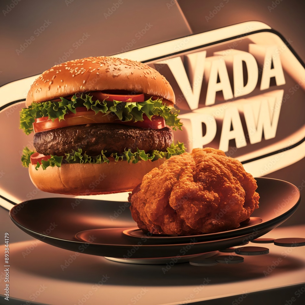 High resolution 3d illustration of burger and Vada Pav, vada pav ...
