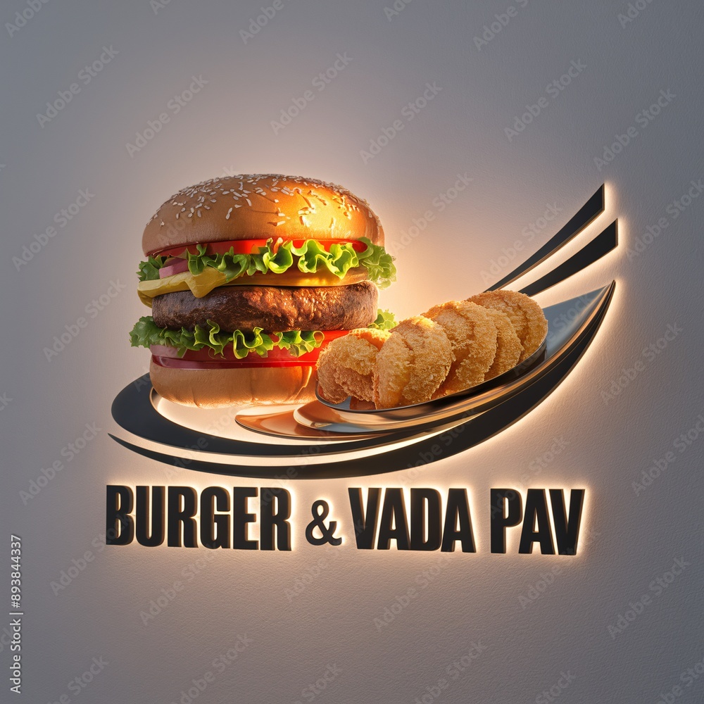 High resolution 3d illustration of a mouth-watering burger and Vada Pav ...