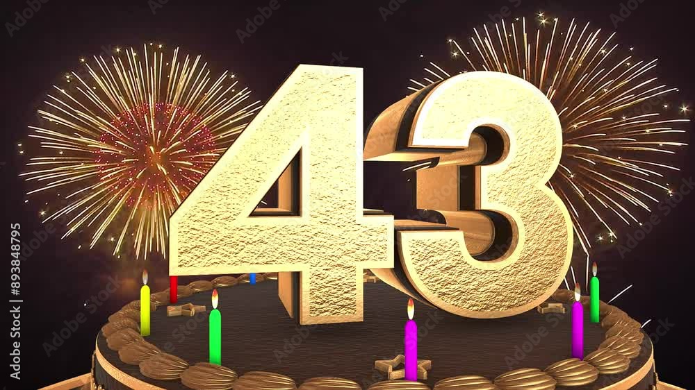 43rd birthday chocolate cake animation 3d render in chocolate gold with ...