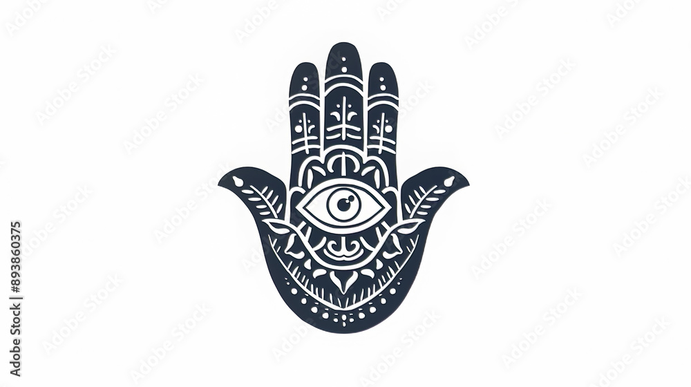 Black silhouette of Hamsa hand with an eye in the center on a white ...