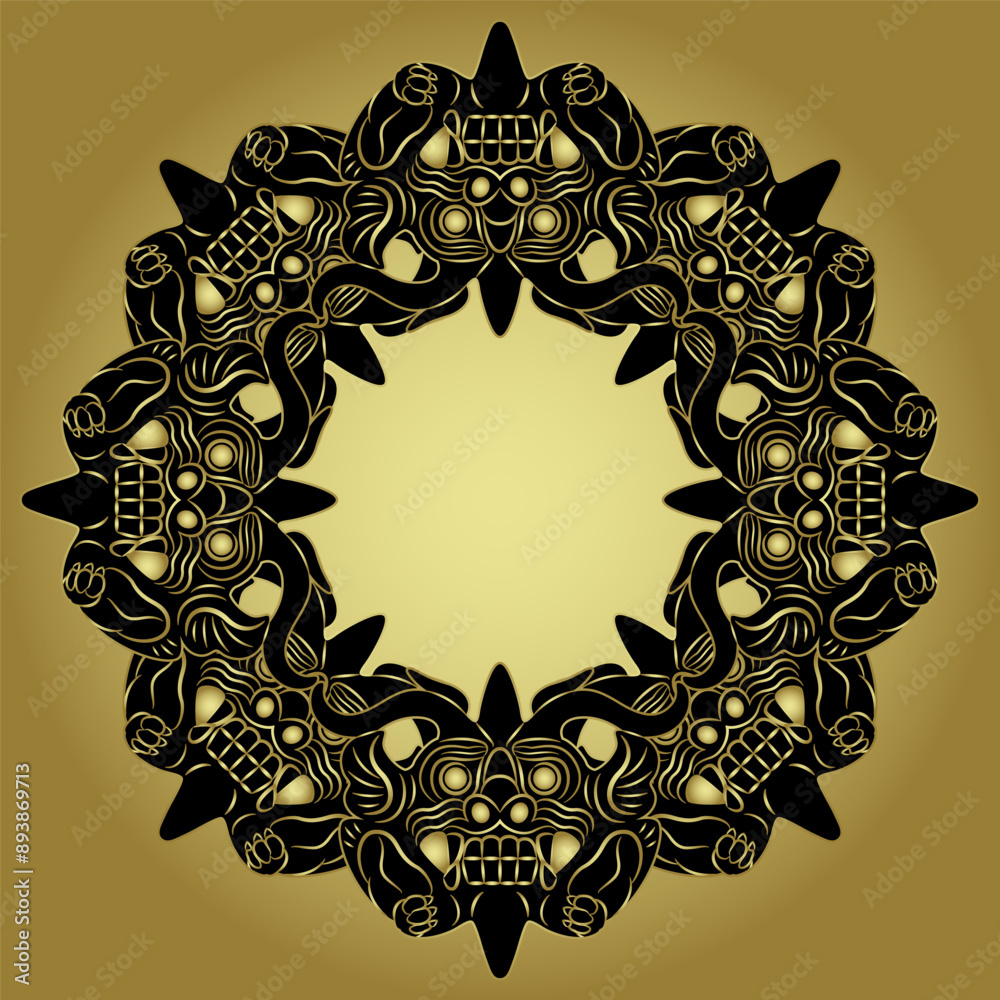 Round ethnic frame with Chinese dragon masks. Tang Dynasty design from ...