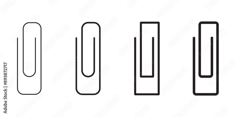 Clip line icon set. Attach file or document paper clip sign. Paperclip ...