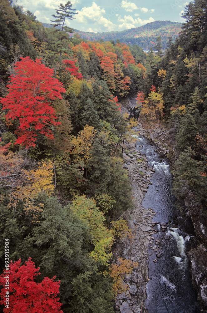 Autumn in Vermont. Scenic view from bridge over Quechee Gorge and ...
