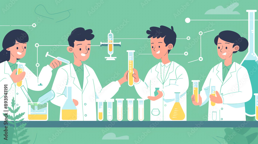Animated Scientists Conducting Experiments in a Lab Stock Illustration ...