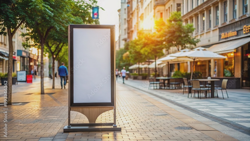 Blank menu board standing on a bustling street , cafe, restaurant, menu ...
