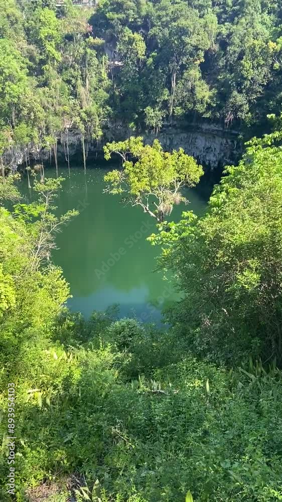 Open air Cenote in the forest. Los Tres Ojos National Park. Santo ...