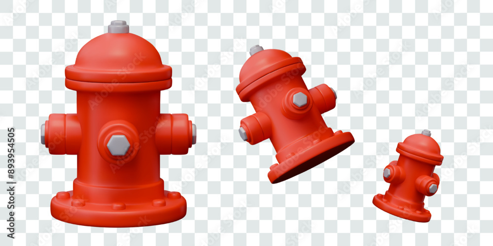 Red fire hydrant in different positions. Element of municipal fire ...