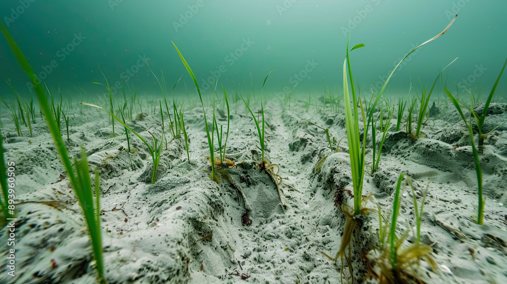 Underwater View of Seabed with Green Seagrass, Marine Life Habitat ...