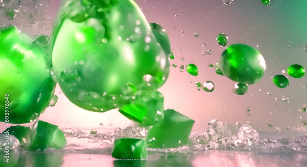 Ice cubes falling in water with bubbles Version with green screen ...