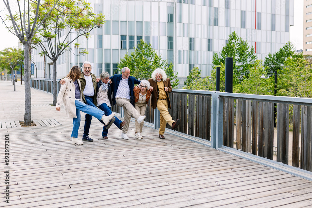 Senior group of people having fun together at city street. Mature old ...