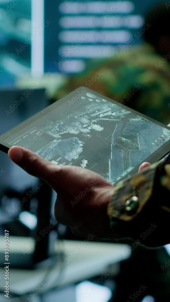 Vertical Video Military officer leads cybersecurity operations in a ...