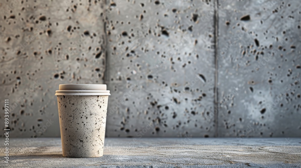 coffee cup with a customizable design set against a sleek concrete ...