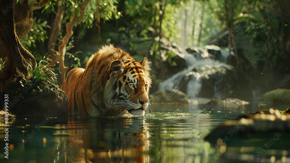 realistic high-resolution photo of tiger, with detailed background ...