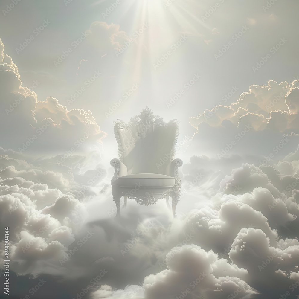 majestic white throne floating amidst ethereal clouds heavenly light ...
