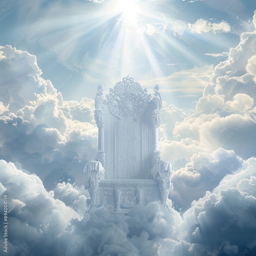 majestic white throne floating amidst ethereal clouds heavenly light ...