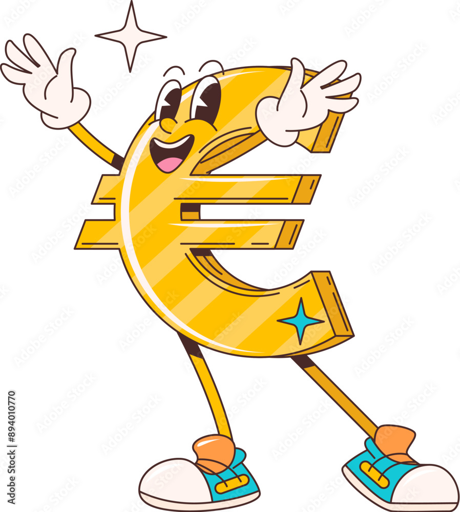 Cartoon retro groovy euro character. Isolated vector cheerful money ...
