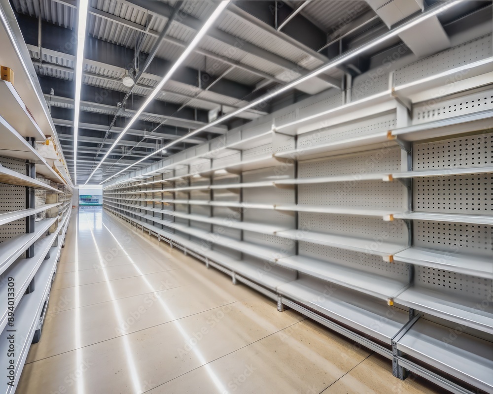 Empty shelves and deserted aisles at a department store illustrate the ...