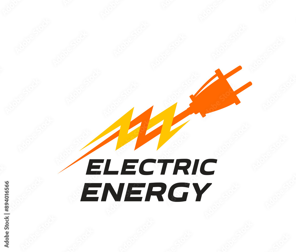 Electric energy icon featuring power plug and lightning bolt. Isolated ...