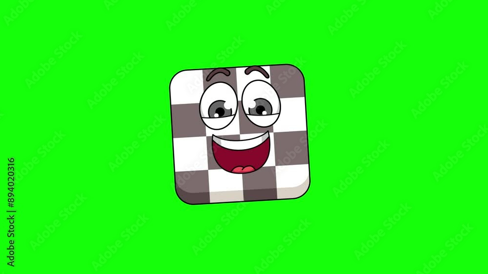 A laugh chess board cartoon face on a green background, loop animation ...