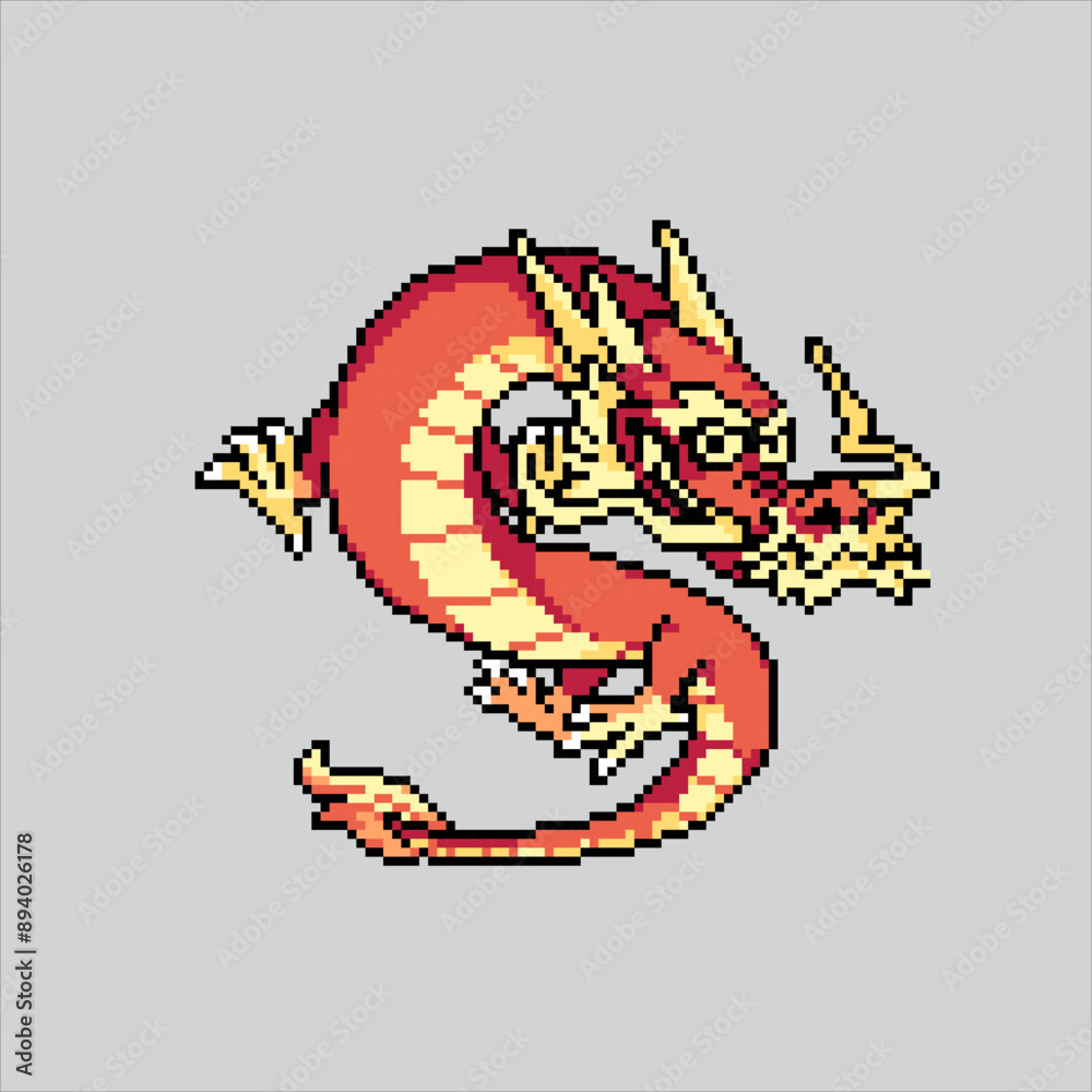 Pixel art illustration Dragon. Pixelated Dragon. Dragon icon pixelated ...