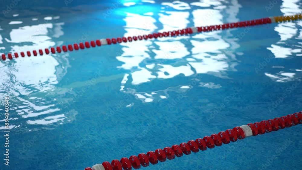 An empty swimming pool with many lanes that is separated by red pool ...