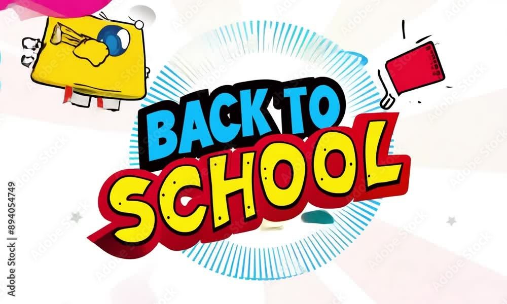 "BACK TO SCHOOL" in comic book style with retro cartoon pop-up ...