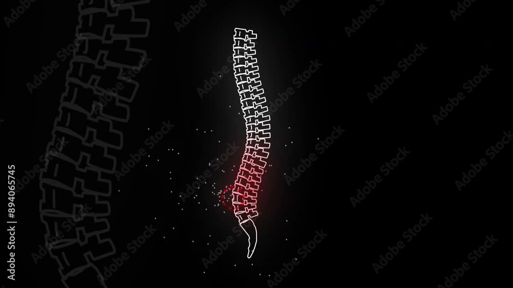 Spine graphic and medical scan for injury with black background and ...