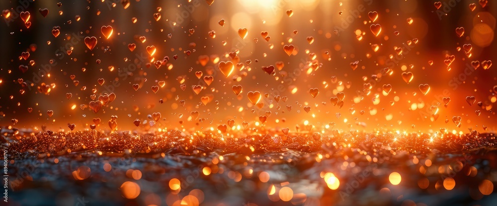 Hundreds Of Gold Hearts Falling To The Ground, Creating A Magical And ...