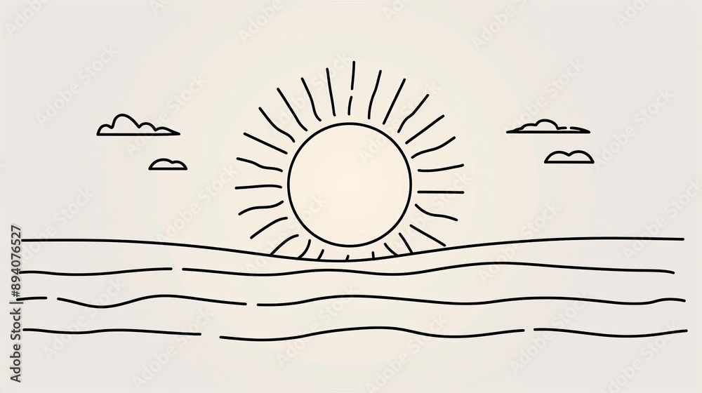 Continuous line sun summer art one sunshine outline icon single light ...